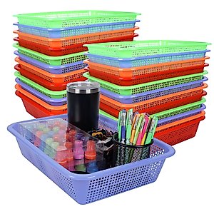 Kolewo4ever 24 Pack Classroom Storage Baskets Pencil Organizer Bins 13.5 x 10 x 3 Inch Paper Trays Organizer Basket Plastic Book Baskets for Classroom Library Organizer