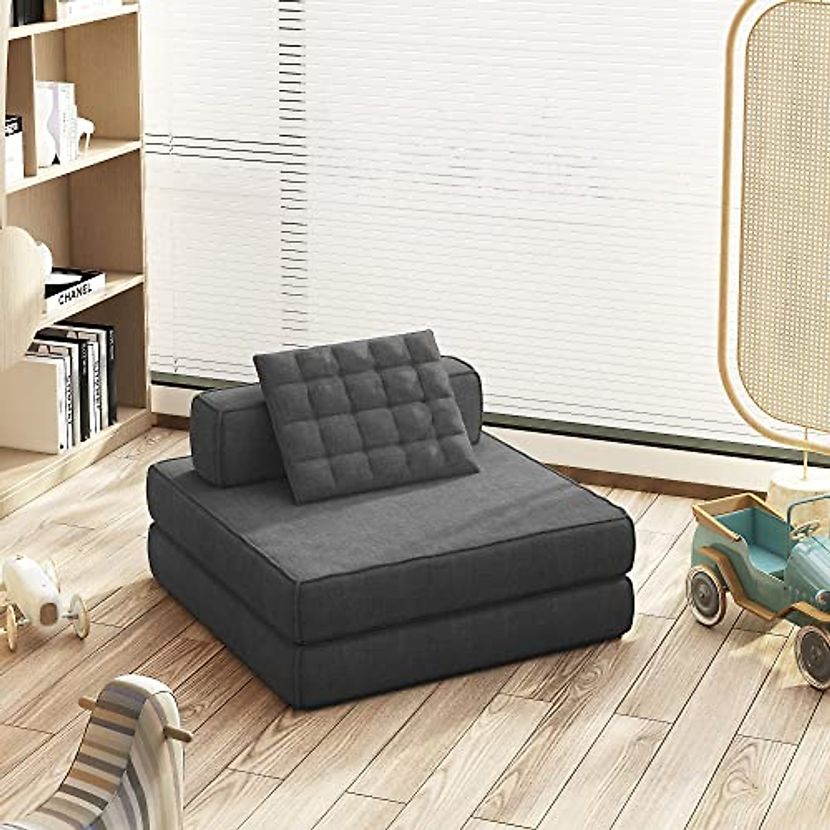 ORRD Modular Fold Sofa Bed, Modern Linen Convertible Sleeper 2 Seater Sectional Couch Tufted Sofa Floor Couch Padded Cushion for Living Room, Bedroom (Grey)