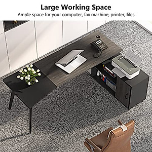 Tribesigns L-Shaped Computer Desk with File Cabinet, 78.74 Inch Large Executive Office Desk with Shelves, Industrial Business Furniture Desk Workstation for Home Office (Grey)