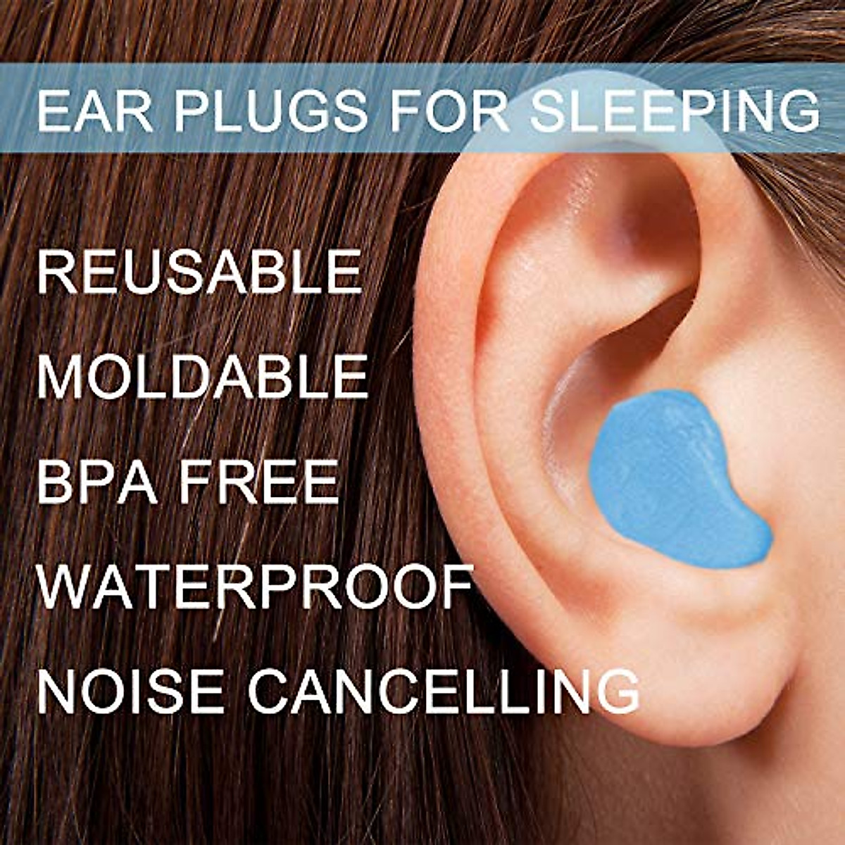 Ear Plugs for Sleeping, Reusable Silicone Moldable Noise Cancelling Sound Blocking Reduction Earplugs for Swimming, Snoring, Concerts, Shooting, Airplanes, Musicians, 32dB Highest NRR
