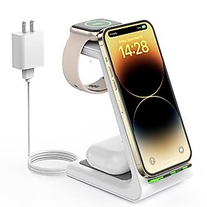 Wireless Charging Station for Apple - 3 in 1 Wireless Charger Stand Dock Watch and Phone Charger Station for Apple Watch 8/7/SE/6/5/4/3/2, iPhone 14 13 12 Pro Max SE XS XR X, Samsung, AirPods Pro/3/2