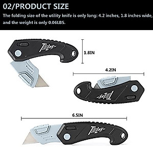 1-Pack Folding Utility Knife, Quick Change Box Cutter with Sharp Blade, Lock Back and Comfortable Handle, Compact Safety Box Cutter for Carton, Cardboard, String and Boxes