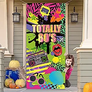 Totally 80's Door Cover, Large Fabric 80's Hip Hop Sign Graffiti Backdrop, 80's Party Retro Decoration Banner for 80's Theme Party Supplies Favors, 78.7 x 35.4 Inches
