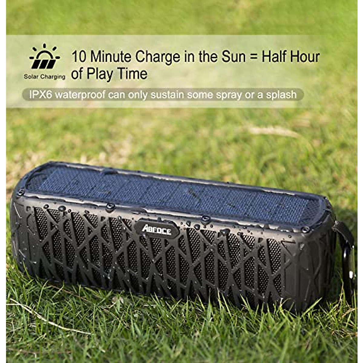 ABFOCE Solar Bluetooth Speaker Portable Outdoor Bluetooth IPX6 Waterproof Speaker with 5000mAh Power Bank,60 Hours Play Time Dual Speaker with Mic, Stereo Sound with Bass Home Wireless Speaker-Black
