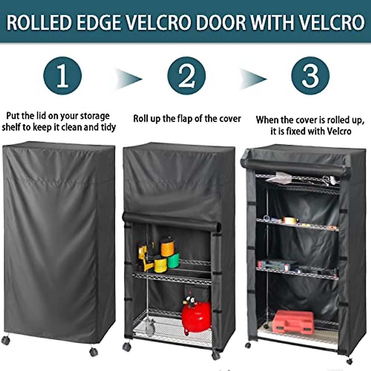 ZYSUOR Shelving Cover Storage Shelf Cover Wire Shelves Cover,36" Wx18 Dx72 H,Durable Velcro Design on Both Sides of The Front for Easy and Quick Opening and Closing,Black,only Cover