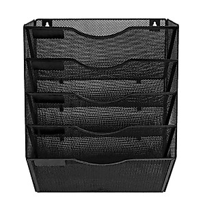Klickpick Office 5 Sections Hanging Files Wall Mounted Metal Mesh Document File Organizer Magazine Holder Rack Organizer Section Racks Multipurpose Use to Display Files, Magazine, Newspapers- Black