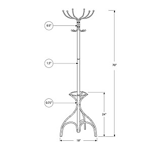 Monarch Specialties 2031, Hall Tree, Free Standing, 12 Hooks, Entryway, Umbrella Holder, Bedroom, Metal, Black, Transitional Coat Rack, 18" L x 18" W x 70" H