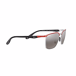 Ray-Ban RB3673M Scuderia Collection Square Sunglasses, Red Ferrari On Silver/Chromance Grey Mirrored Grey Gradient Polarized, 56 mm