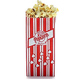 Packsure Popcorn Bags 100pcs, Red & White - 1 oz Thick & Premium 45 GSM Greaseproof Paper with Ziplock Packaging - Perfect Popcorn Bags for Party for Movie Theater & Carnivals (3.5 x 2 x 8 inches)