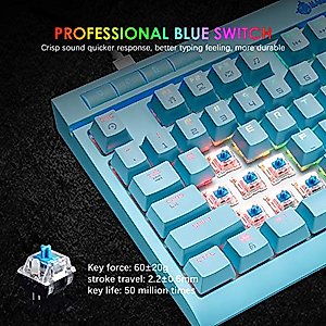 RGB Rainbow Mechanical Gaming Keyboard and Mouse Combo Blue Switch 87 Keys Backlit Keybaord with Lightweight Honeycomb Shell Wired RGB Gaming Mouse 6400 DPI Mouse pad for PC Gamers Xbox One PS4 PS5