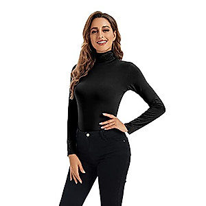 Black Turtleneck for Women Long Sleeve Tops for Women Fitted Turtleneck Sweater Scrub Undershirts for Women Medium