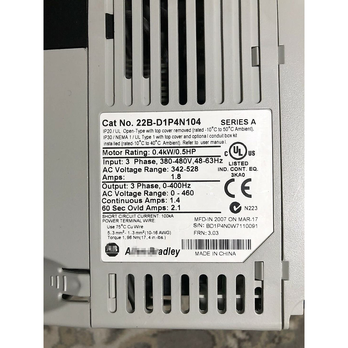 22B-D1P4N104 PowerFlex 40 AC Drive 380V 0.4KW VDF Sealed in Box One Year Warranty