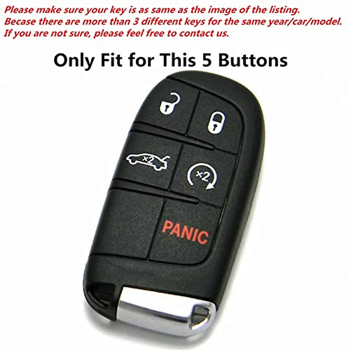 MJKEYAuto Black Leather 5 Buttons Smart Remote Key Fob Cover Chain Case for Jeep Grand Cherokee Dodge Challenger Charger Dart Durango Journey Chrysler 200 300 Fiat (type1)