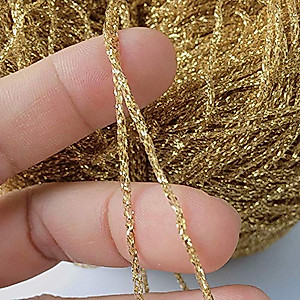 Clisil 860yd Gold Lurex Yarn 3.52oz Shining Yarn Glitter Sparkle Yarn Metal Yarn DIY Fancy Sparkle Yarn Crochet Knitting Sweater Scarf Yarn Accessory Yarn