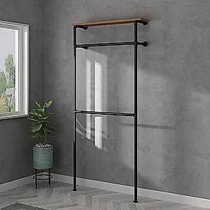 LANJIN Industrial Pipe Clothing Rack,Clothes Rack for Wardrobe, Bedroom and As Walk-in Closet System.Sturdy Clothing Racks for Hanging Clothes,Wall Mounted Heavy Duty Clothes Rack,Black A