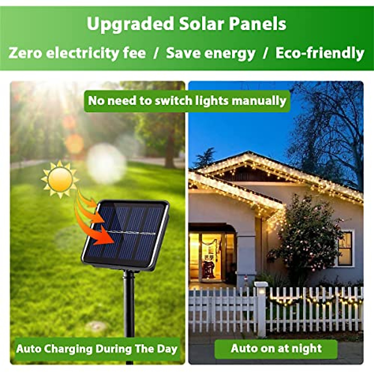 YEOLEH Outdoor Solar Lights String, 2 Pack Each 33FT 100 LED Waterproof Solar Powered Fairy Decorative Lights with 8 Lighting Modes for Porch Balcony Patio Camping Wedding (Warm White)