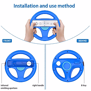 DOYO 2 Pack Red and Blue Wheel Steering Wii Controller Design Stand Mario Kart Racing Game Steering Wheel Stand for Wii Game Controller
