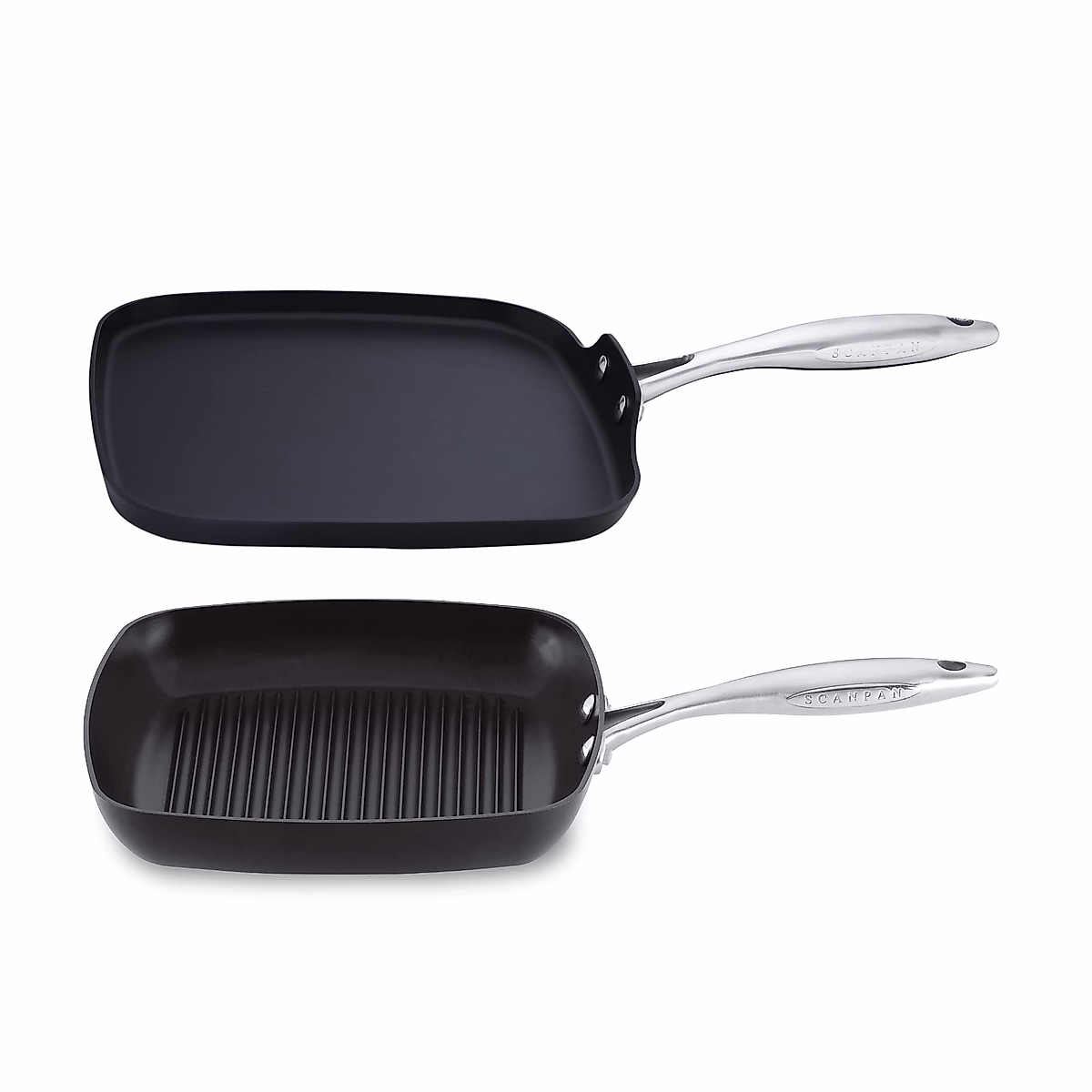 Scanpan Professional 10.5” Square Grill Pan & 11” Griddle - Easy-to-Use Nonstick Cookware - Dishwasher, Metal Utensil & Oven Safe - Made in Denmark