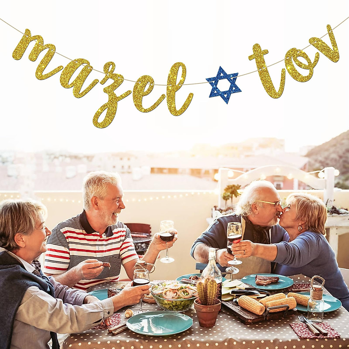 INNORU Mazel Tov Banner, Congratulations Party Decorations, Bar Mitzvah, Birthday, Wedding, Jewish Party Decorations Gold Glitter