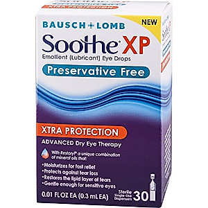 Eye Drops by Bausch & Lomb, Lubricant Relief for Dry Eyes, Soothe XP, Preservative Free, Single Use Dispensers, 0.3 mL, 30 Count