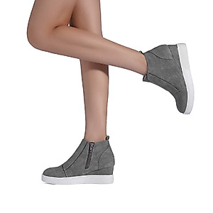 DREAM PAIRS Women’s Platform Wedge Sneakers Ankle Booties,Size 7,Grey,Wedge-SNKR