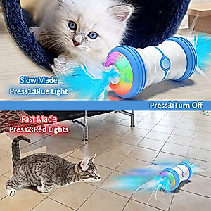 Electric Cat Toy - Automatic Cat Toy Feather - Interactive Cat Toy - Robotic Cat Toy with 4 Feathers & Bell, LED Light and 2 Speeds Mode - Cat Toys for Indoor Cats / Kitten Fun, Exercise Training