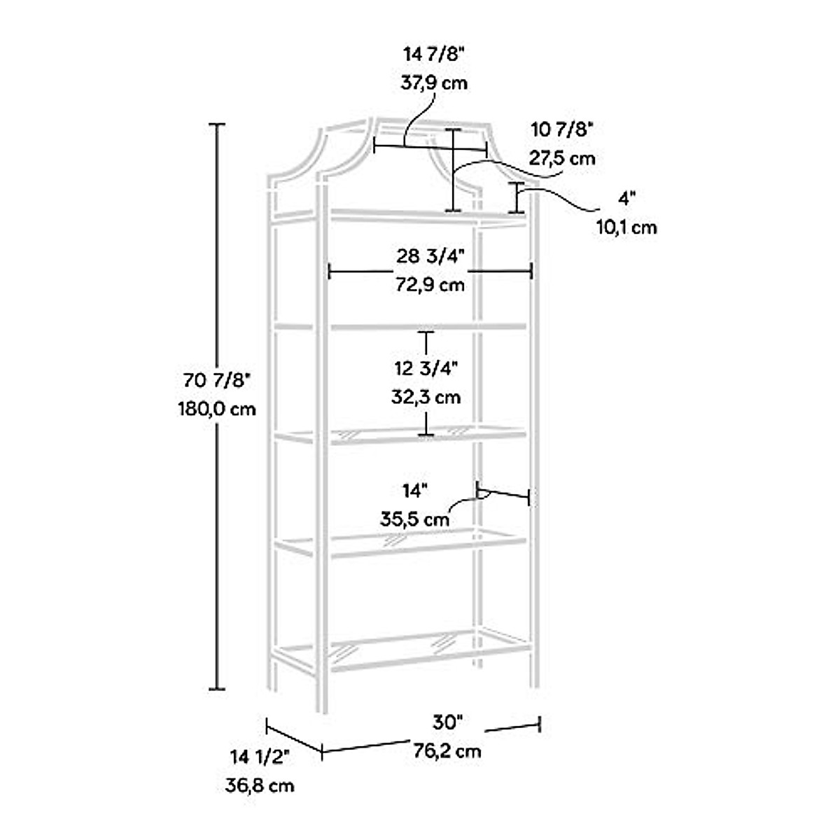 Sauder Harvey Park Bookcase, L: 30.00" x W: 14.49" x H: 70.87", Black Finish