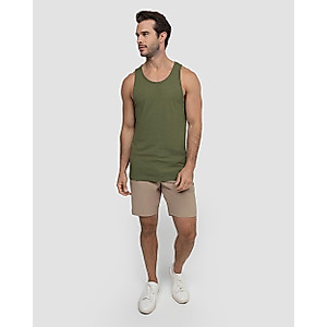 INTO THE AM Men's Essential Tank Tops - Soft Fitted Everyday Premium Sleeveless Muscle Shirt Bro Tanks for Guys (Olive Green, Large)