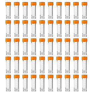 Eowpower 50 Pieces 5 ml Flat Bottom Plastic Graduated Sample Vial Storage Container Tube Tubes with Screw Caps