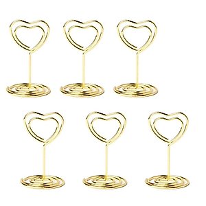 Jofefe 20pcs Mini Place Card Holder, Table Number Holders, Table Card Holders, Table Number Stands, Heart Shaped Table Sign Picture Photo Holder Menu Memo Clips for Valentine's Day Table Decor (Gold)