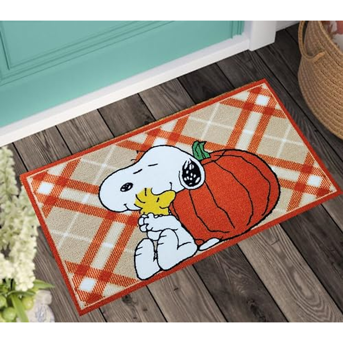 Nourison Peanuts Accent Throw Rug 20 x 32 inches Non-Skid Latex Backing Cartoon Character Print (Fall Pumpkin Rug)