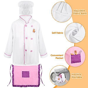 EFO SHM 44PCS Play Kitchen Accessories, Wooden Play Food, Kids Kitchen Pretend Play Toys with Stainless Steel Play Pots & Pans Sets, Apron & Chef Clothes, Kitchen Toys for Toddlers Preschoolers Kids