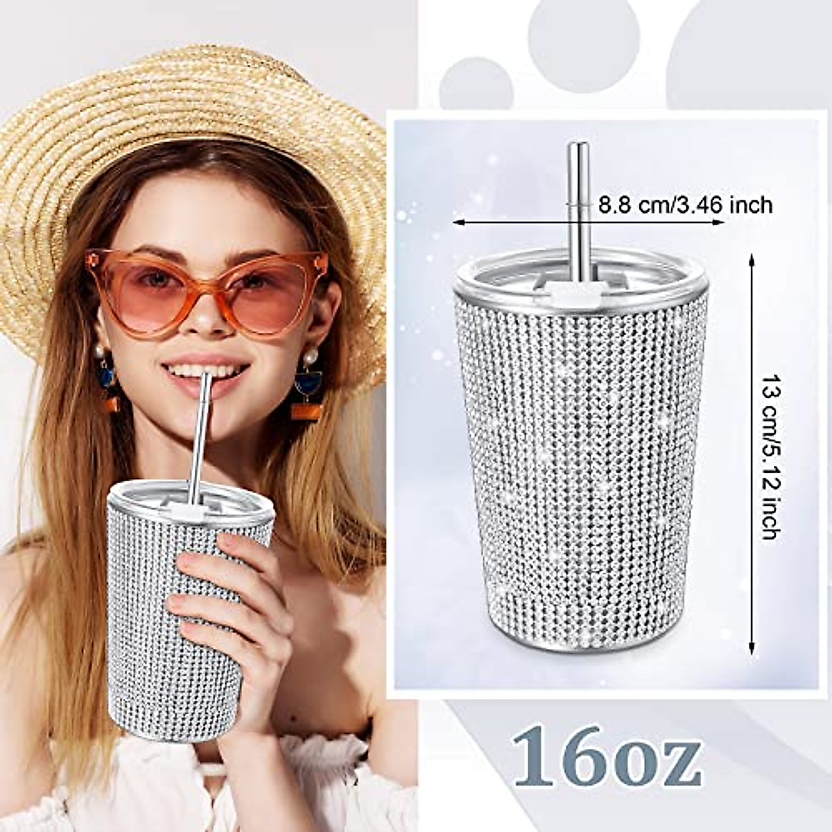6 Pieces Bling Cup Glitter Rhinestone Water Bottle Insulated Studded Bling Tumbler Refillable Diamond Stainless Steel Thermal Bottle with Chain Lids Straws for Wine Coffee, 12 oz, 17 oz, 20 oz, 25 oz