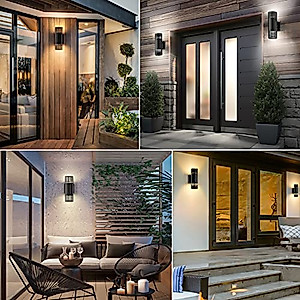 APOTO Dusk to Dawn Outdoor Wall Light Fixture,11W LED Up and Down Porch Light,3000K|4000K|5000K Exterior Wall Sconce Wall Mount,Aluminum Wall Lamp,IP44 Waterproof Outside Lights for House Front Door