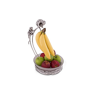 Arthur Court Designs Aluminum Monkey Banana Holder Counter Top Stand with Glass Fruit Bowl 9.5 inch Diameter x 17 inch Tall