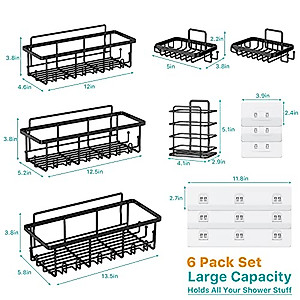 GYLYJP Shower Caddy, 6-Pack Self Adhesive Shower Shelves No Drilling, Rustproof Stainless Steel Shower Organizer, Large Capacity Wall Mounted Shower Storage, Shower Shelf for Inside Shower, Black