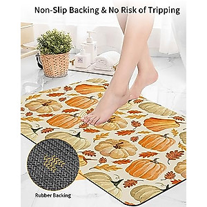 Fall Pumpkin Bath Mat for Tub,Non Slip Bathroom Floor Runner Rug Quick Dry & Absorbent Diatomaceous Earth Kitchen Room Shower Sink Washable Doormat,Thanksgiving Orange Harvest Wheat Farmhouse 20"x32"