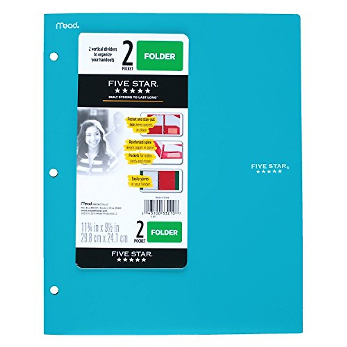 Five Star 2 Pocket Folder, Stay-Put Folder, Plastic, Folders with Pockets, Color Selected for You, 1 Count (33210)