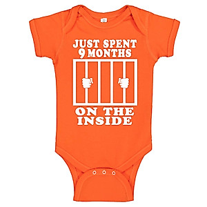 Reaxion Funny Cute Baby Boy Girl Handmade Bodysuits - Just Spent 9 Months On The Inside (6 Months, Orange)