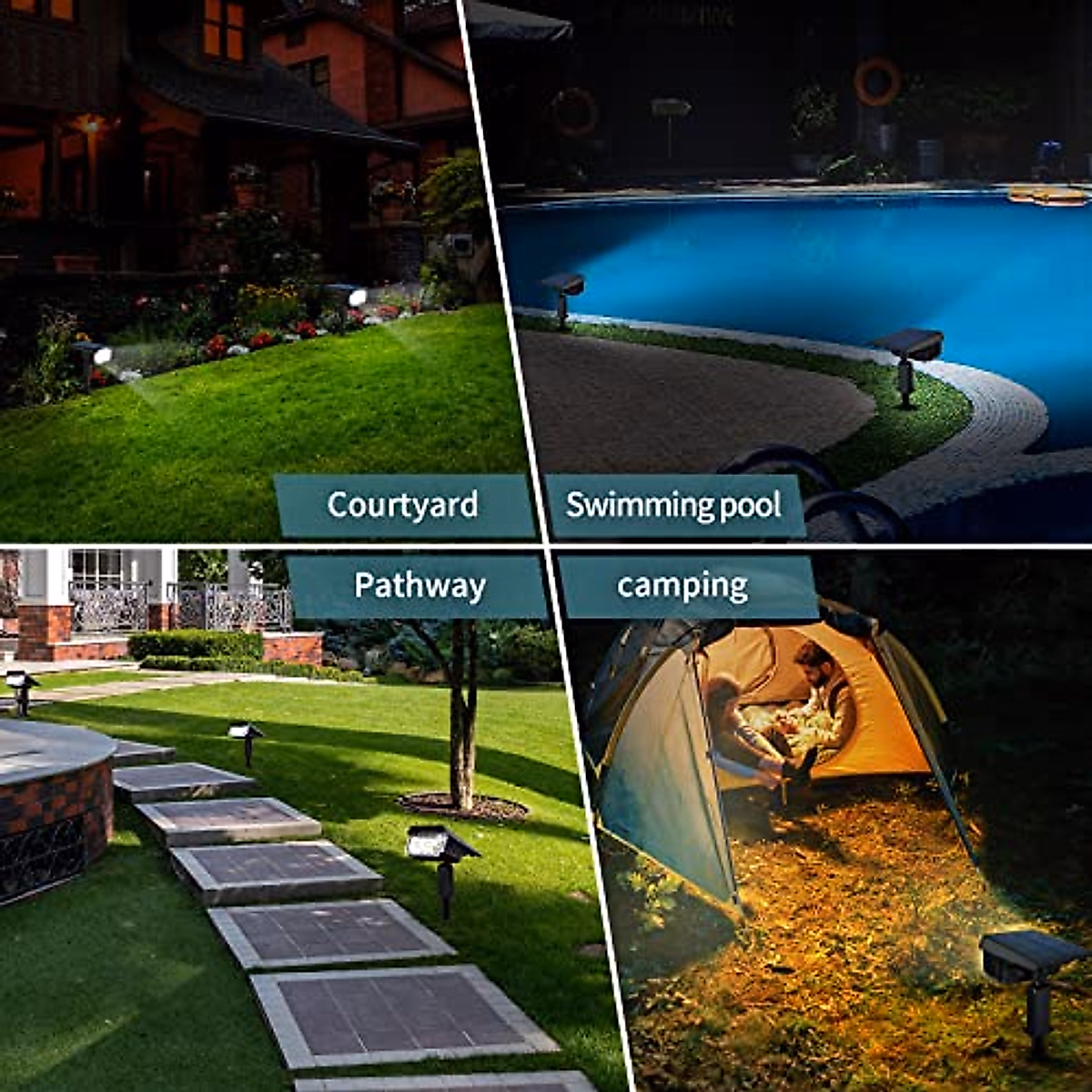 Titeney C1 Solar Spot Lights Outdoor (4 Pack), Adjustable 2-in-1 USB & Solar Powered IP65 Waterproof Landscape Spotlights, 3 Modes Solar Outdoor Lights for Yard, Garden, Porch, Patio.(Cool White)