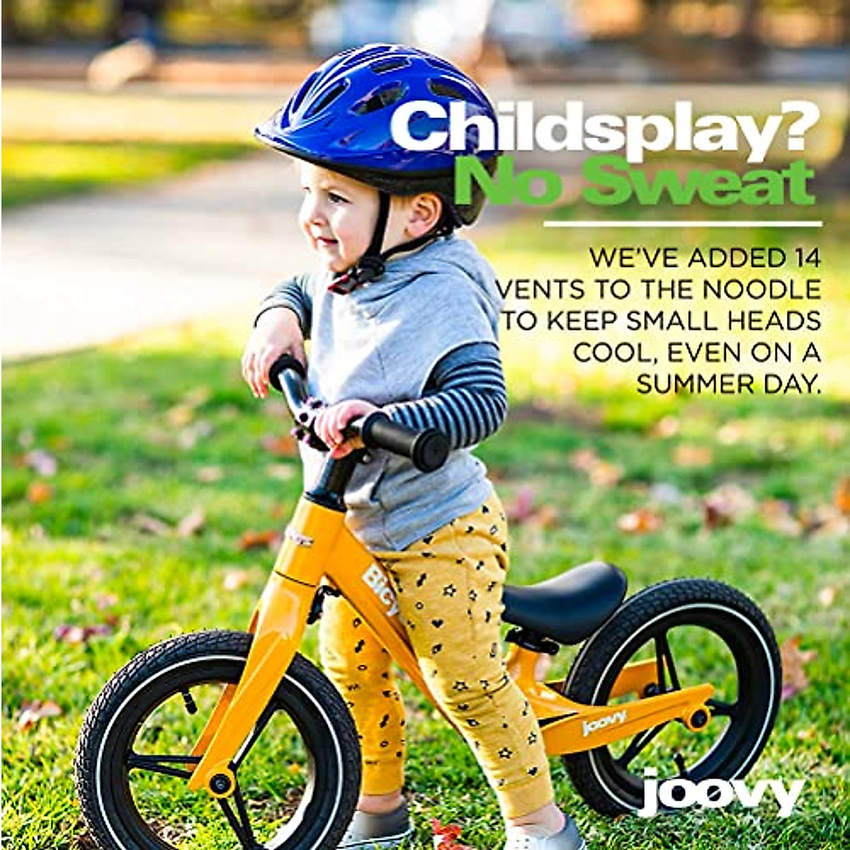 Joovy Noodle Bike Helmet for Toddlers and Kids Aged 1-9 with Adjustable-Fit Sizing Dial, Sun Visor, Pinch Guard on Chin Strap, and 14 Vents to Keep Little Ones Cool (Small, Blueberry)