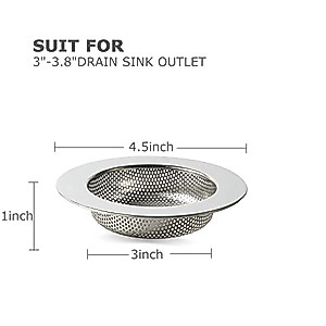 2 Pcs Kitchen Sink Strainer, Stainless Steel Large Wide Rim 4.5 Inch Diameter Sink Drain Strainer, Metal Fine Mesh Kitchen Sink Stopper, Anti Clogging Perfect for Kitchen Sinks Drains Thicken Edge