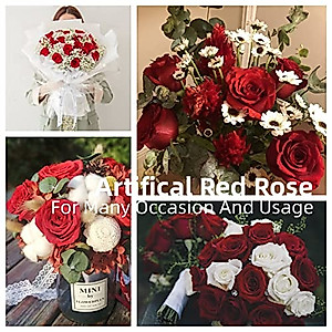 LG LOUIS GARDEN Red Rose Artificial Flowers, Beauty and The Beast Rose Kit, Single Red Rose for Mother's Day Home Decor Centerpieces Party Wedding Anniversary Decorations