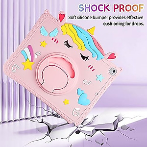 VOFUOE for iPad 6th 5th Generation Case, iPad 9.7 Case with Screen Protector Dolls Straps Stand Pencil Holder,Soft Silicone Cover Kids for iPad Pro 2016/iPad Air 2th,iPad 6th/5th 9.7'' 2018 2017-Pink