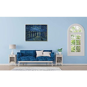 Wieco Art Framed Art Giclee Canvas Prints of Starry Night Over The Rhone Canvas Prints Wall Art by Van Gogh Paintings Reproduction Abstract Framed Artwork for Wall Decor