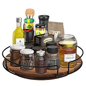 Lazy Susan Organizer, HYMENEX Lazy Susan Turntable for Cabinet Acacia Wood Lazy Susan for Table 13-inch Lazy Susan Organizer for Cabinet Spice Fridge Pantry Countertop, 360 Degree Turntable