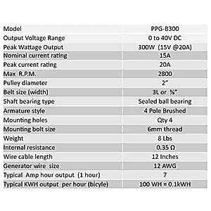 300 Watt Bicycle Generator 3/8" Belt Drive Pedal Power Pulley Dynamo
