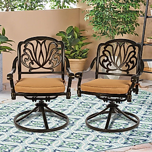 VIVIJASON 2-Piece Outdoor Bistro Swivel Dining Chairs, Patio Cast Aluminum Dining Rocker Chairs, Patio Furniture Chair Set with Cushion for Balcony, Lawn, Garden, Backyard, Antique Bronze
