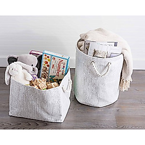 DII Woven Paper Storage Bin, Metallic Lurex, White, Medium Round