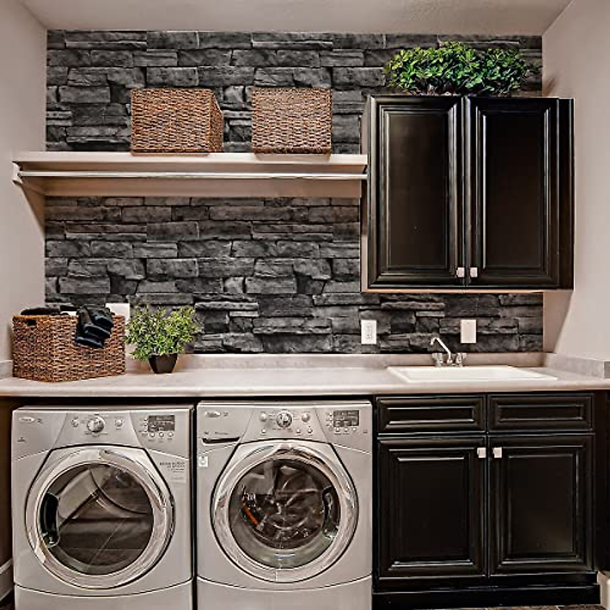 Jeweluck Grey Brick Wallpaper Peel and Stick Wallpaper 17.7inch×118.1inch Faux Stone Self Adhesive Wallpaper Kitchen Backsplash Peel and Stick Brick Contact Paper Removable Wall Paper Decor Vinyl